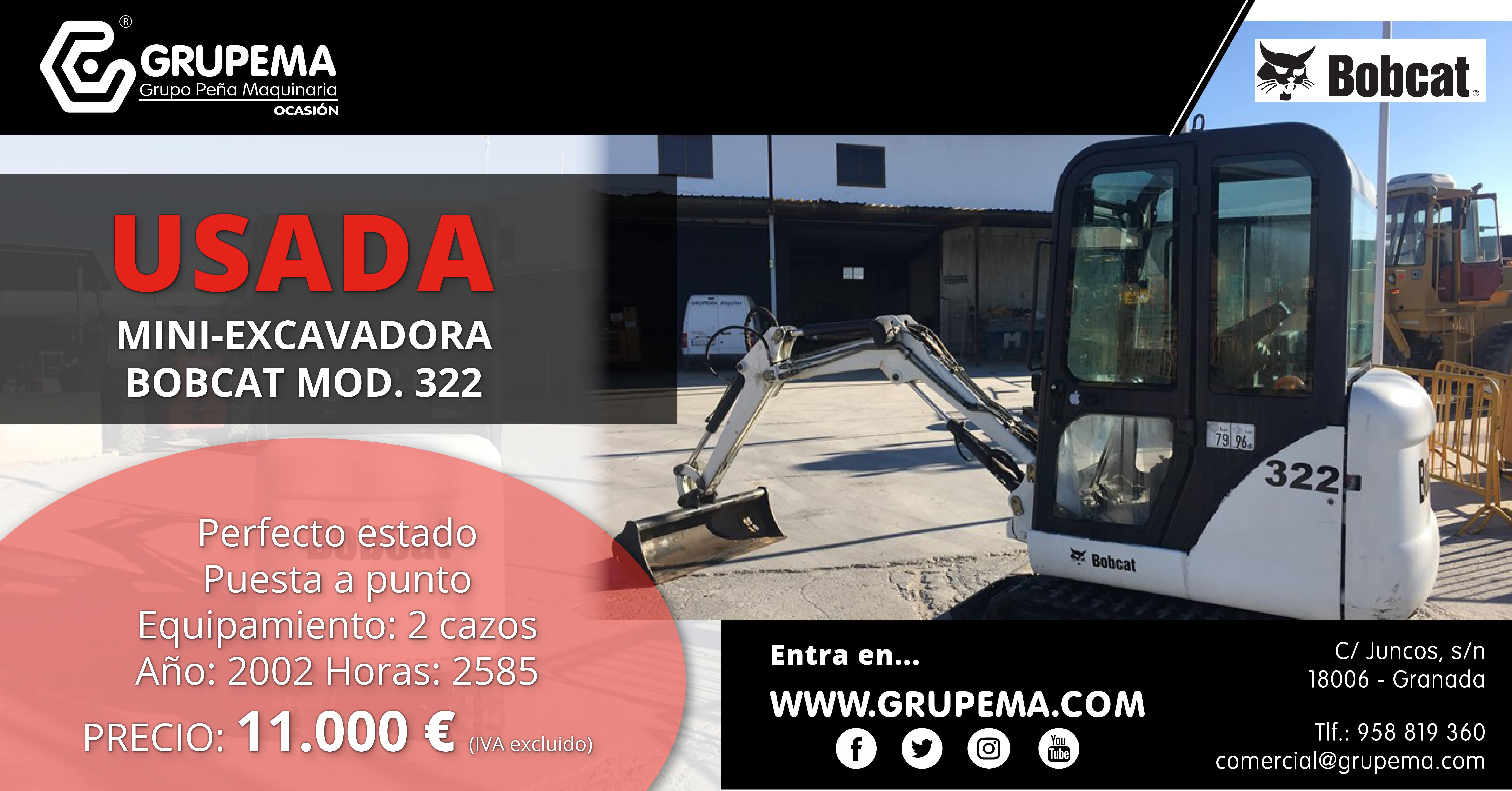 ¡VENDIDA! - MINIEXCAVADORA USADA BOBCAT MOD. 322 - Grupema, Grupo Peña ...